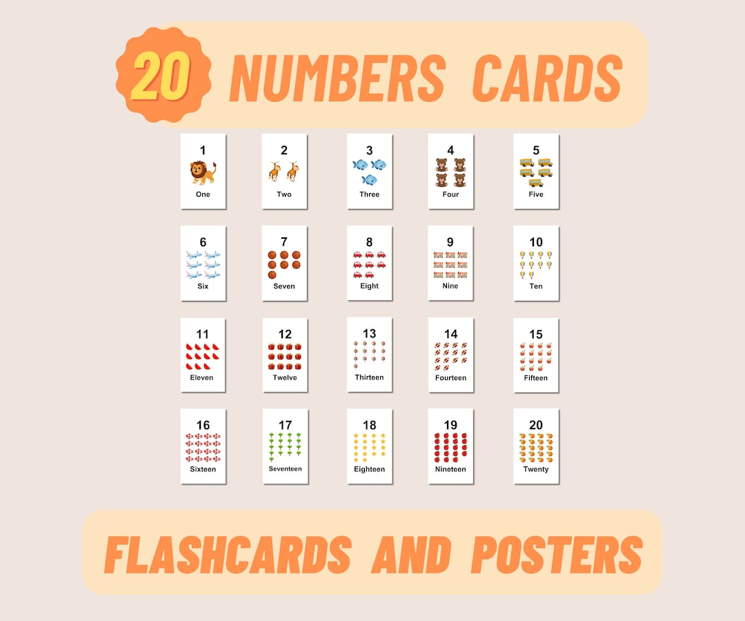 1 to 20 Printable Numbers Flashcards for Kids Learning - Etsy