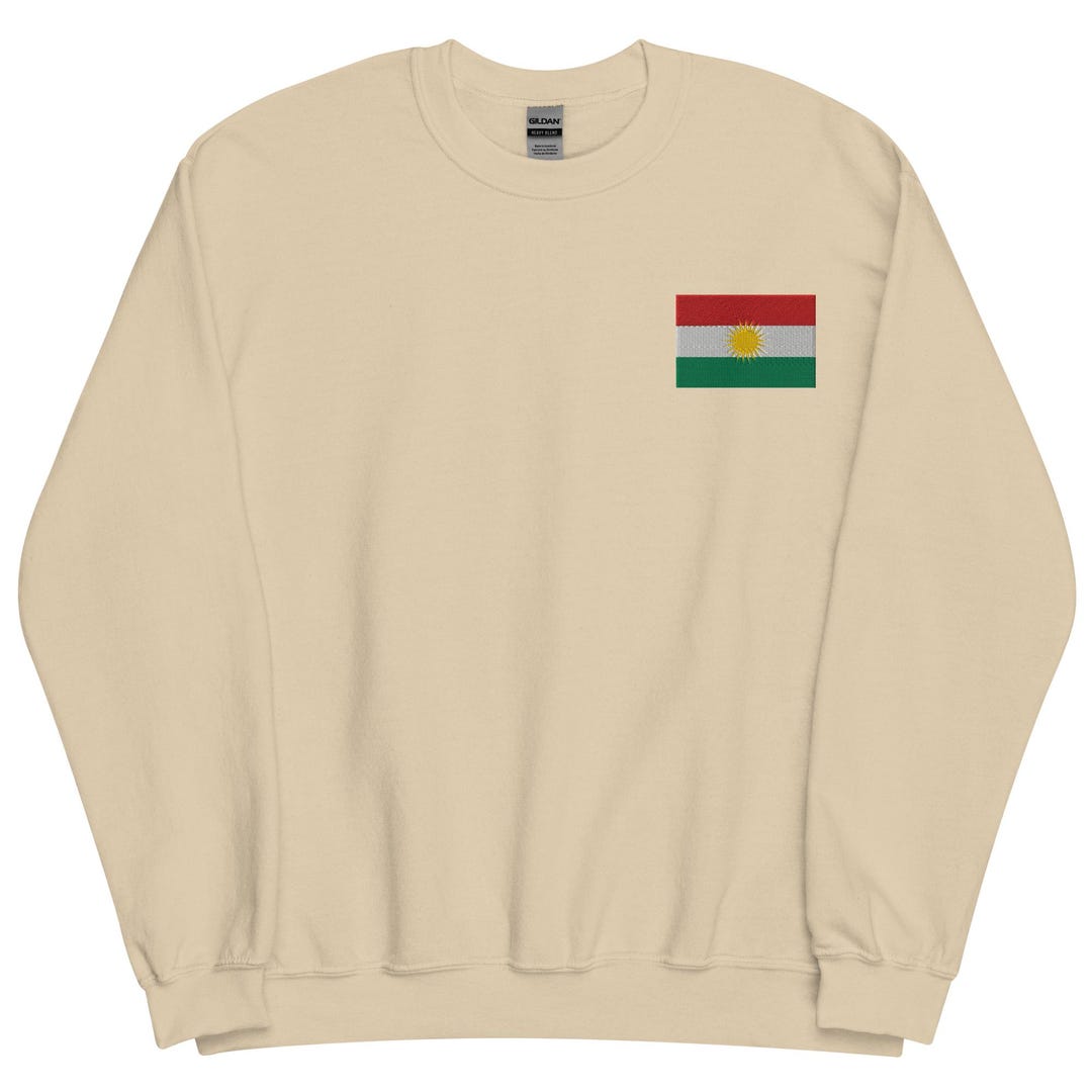 Kurdish Sweatshirt, Kurdistan Flag Embroidered Long Sleeve Crewneck ...