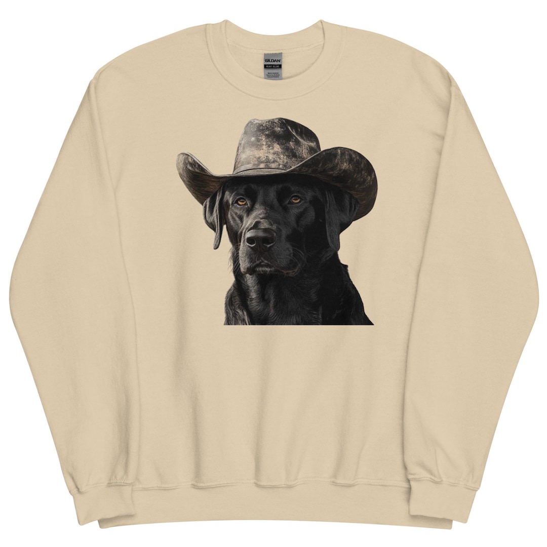 Black Labrador Wearing Cowboy Hat Sweatshirt, Cute Black Lab Crewneck ...