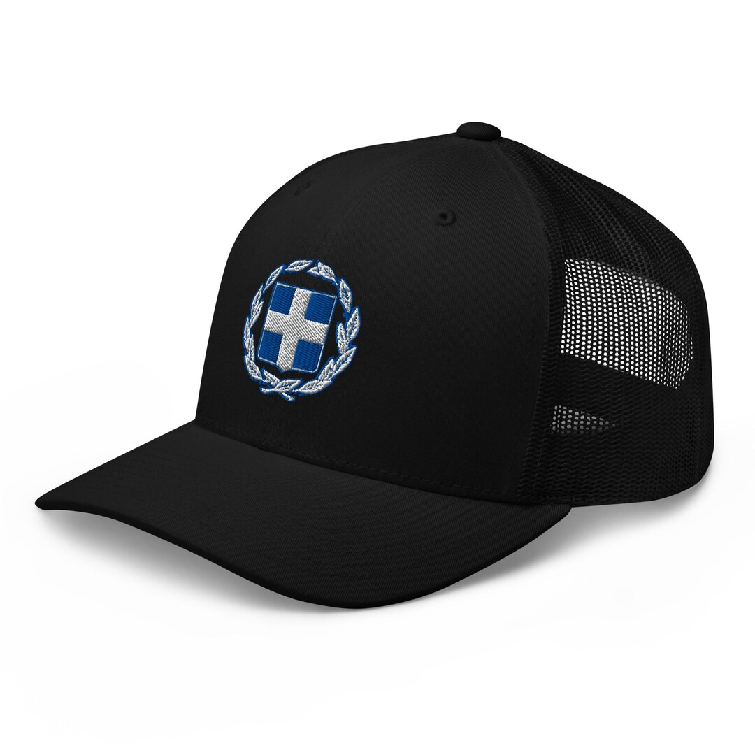 Greece Coat of Arms Hat, Embroidered Adjustable Mesh Trucker Cap, Greek ...