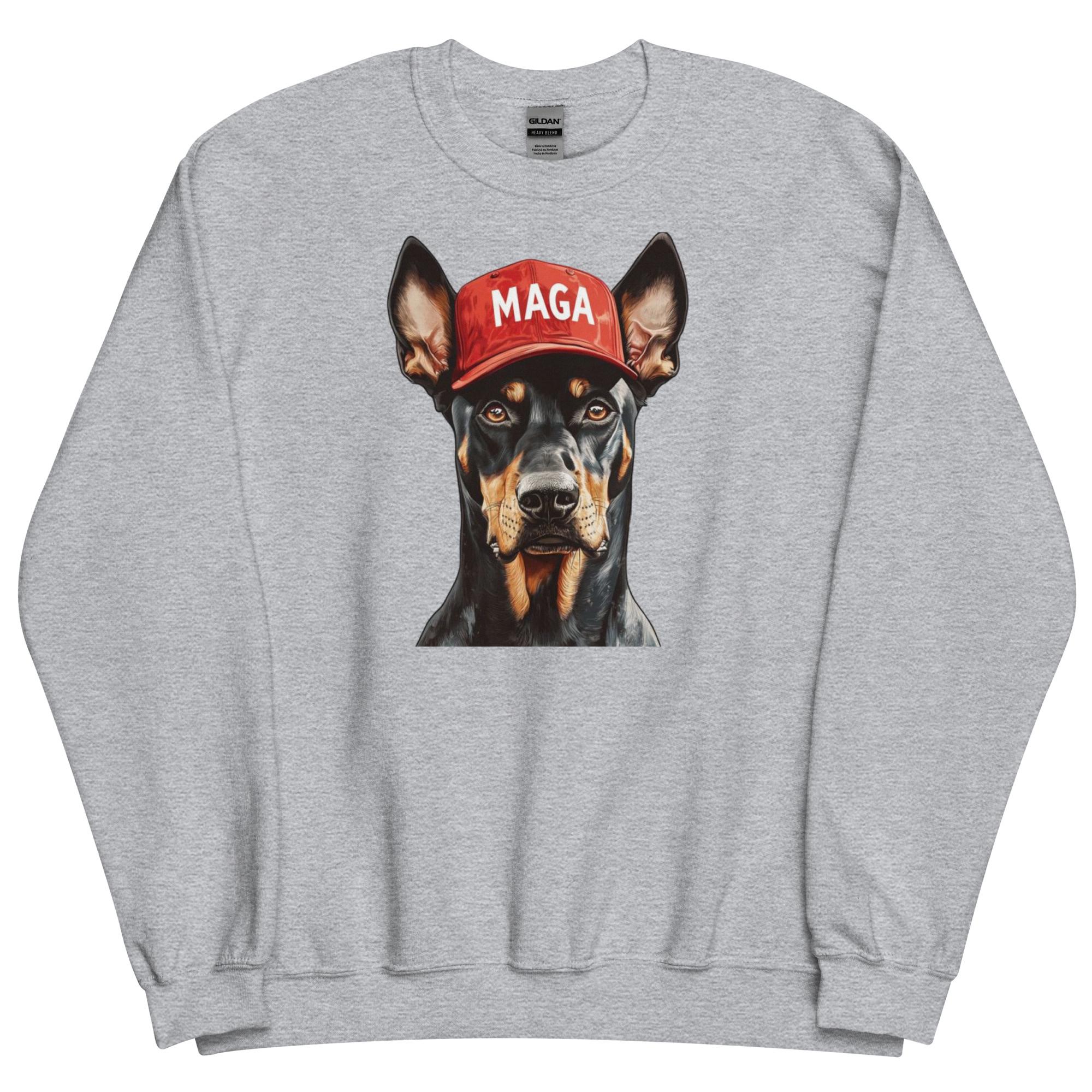 Doberman Pinscher Wearing MAGA Hat Sweatshirt, Long Sleeve Crewneck ...