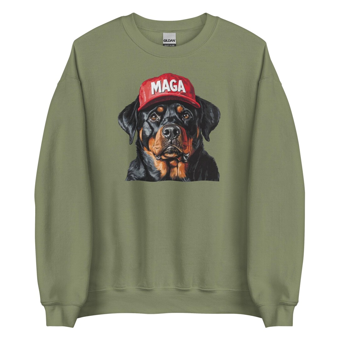 Rottweiler Wearing Red MAGA Hat Sweatshirt, Funny Rottweiler Sweater ...