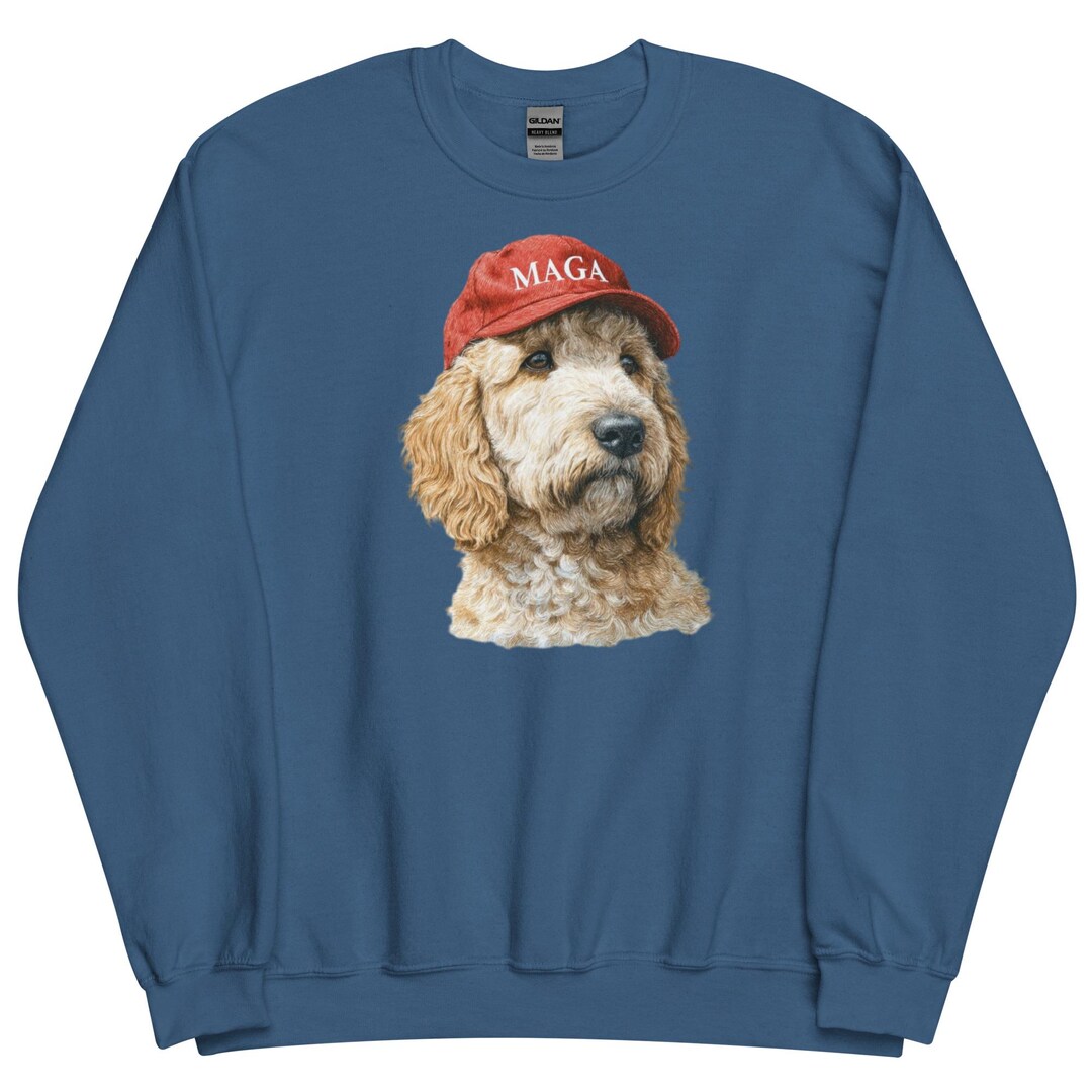 Golden Doodle Wearing MAGA Hat Sweatshirt, Long Sleeve Crewneck ...