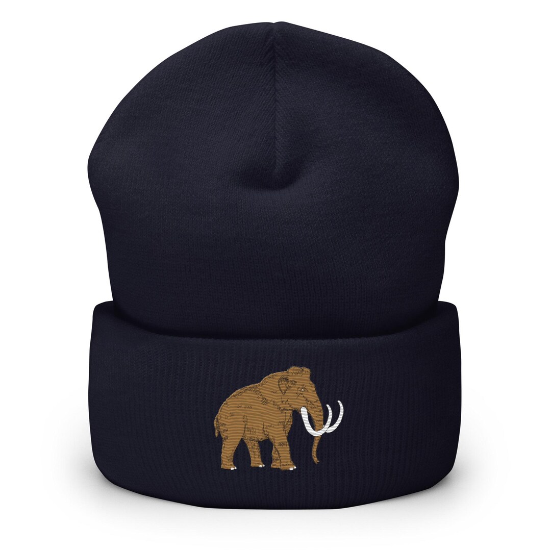 Woolly Mammoth Beanie, Embroidered Cuffed Winter Beanie Hat, Mammoth ...