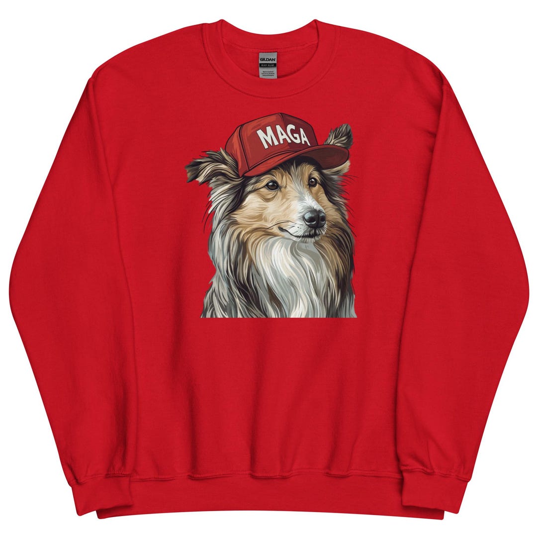 Shetland Sheepdog Wearing MAGA Hat Sweatshirt, Funny Sheltie Dog ...