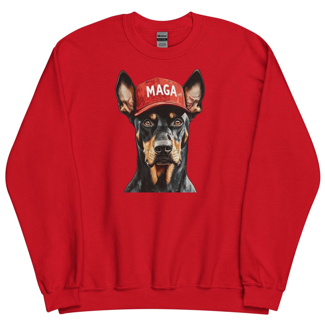 Doberman Pinscher Wearing MAGA Hat Sweatshirt, Long Sleeve Crewneck ...
