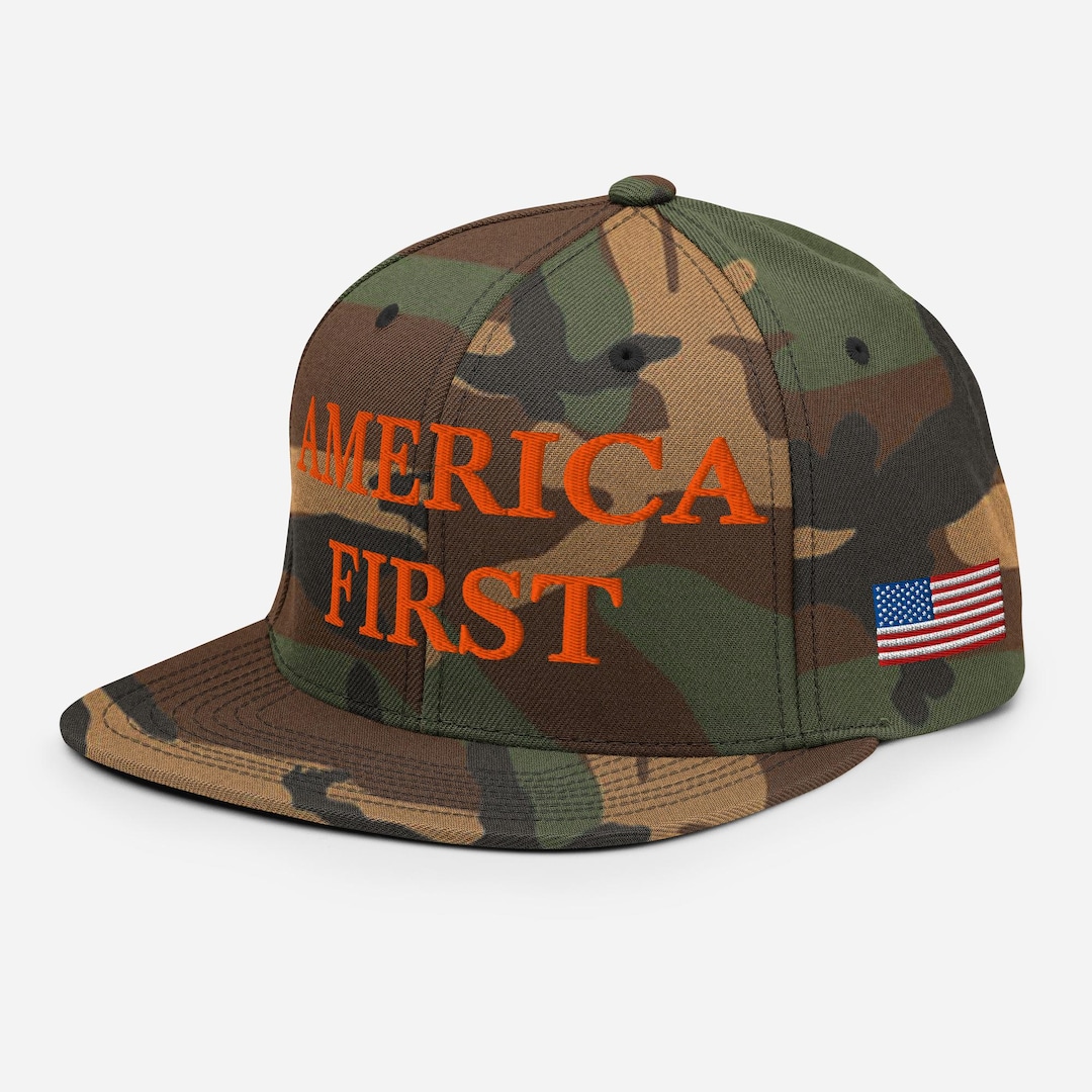 Camo AMERICA FIRST Hat, USA Flag Embroidered Adjustable Camouflage ...