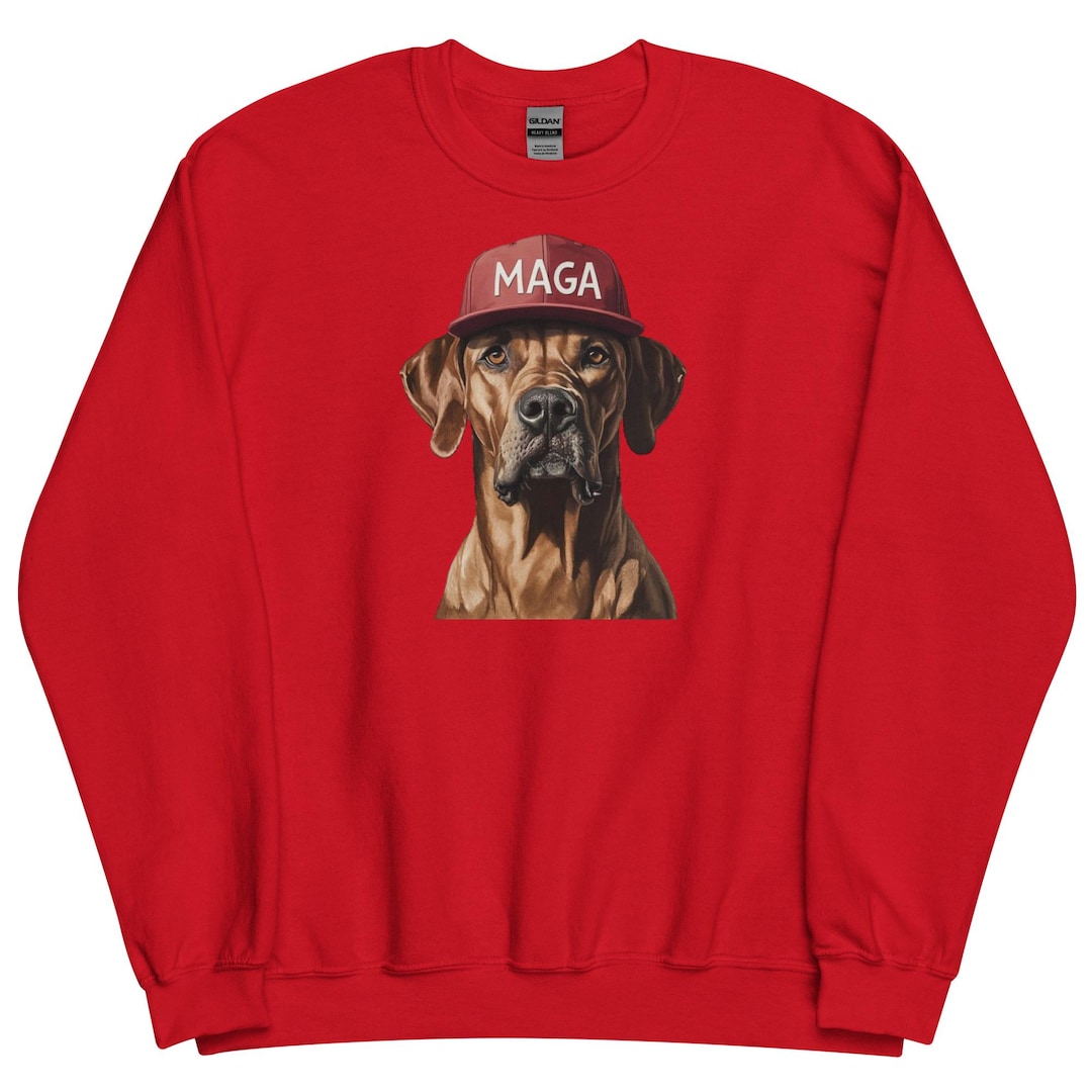 Rhodesian Ridgeback Wearing MAGA Hat Sweatshirt, Long Sleeve Crewneck ...
