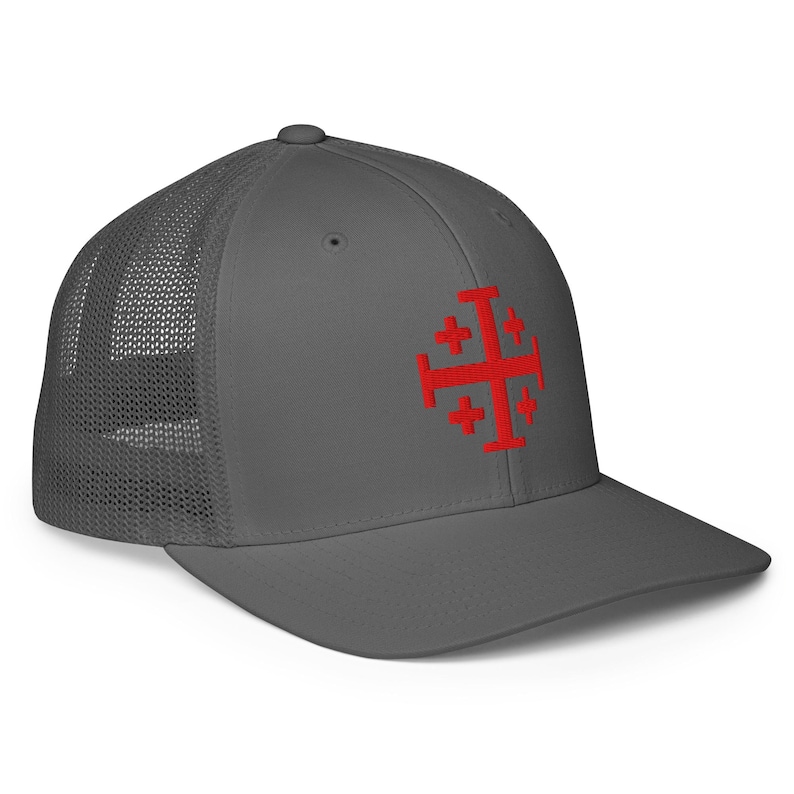Crusader Cross Hat, Jerusalem Cross Embroidered Structured Flexfit ...