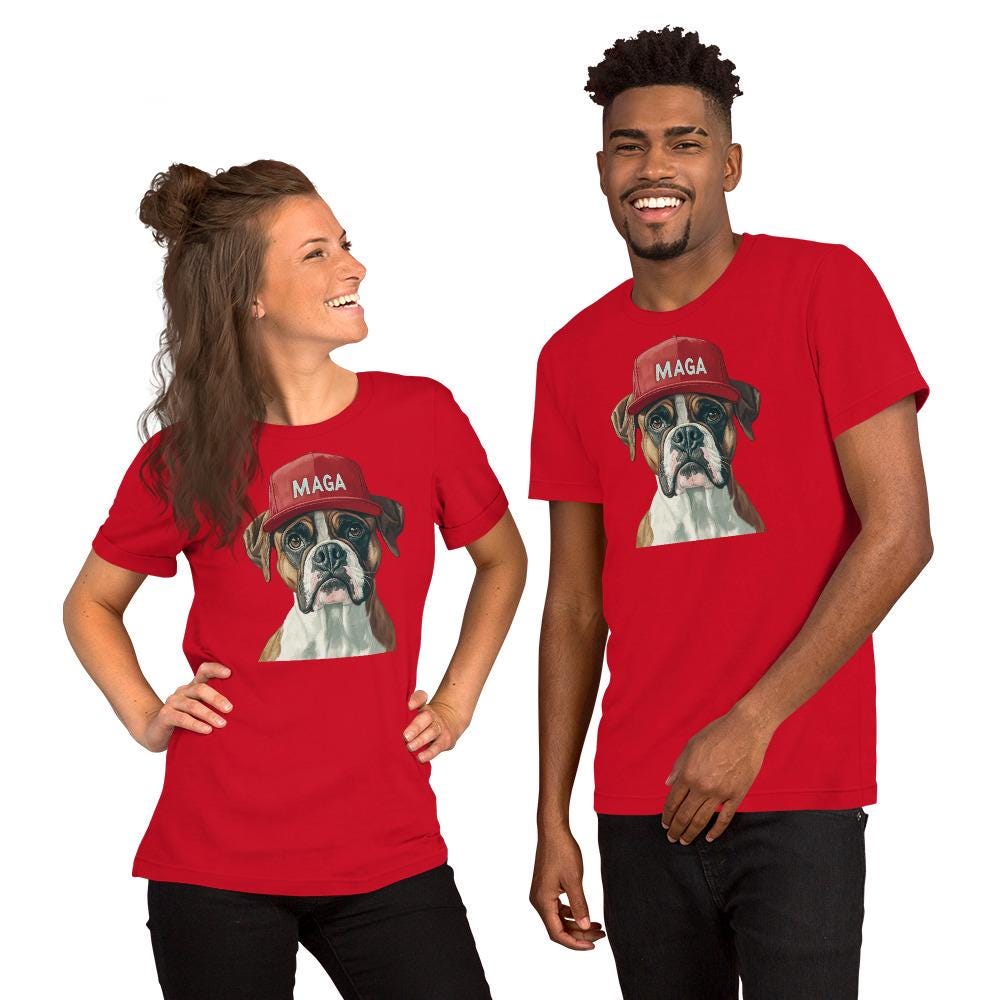 Boxer Dog Wearing MAGA Hat Shirt, Crewneck Short Sleeve DTG Printed ...