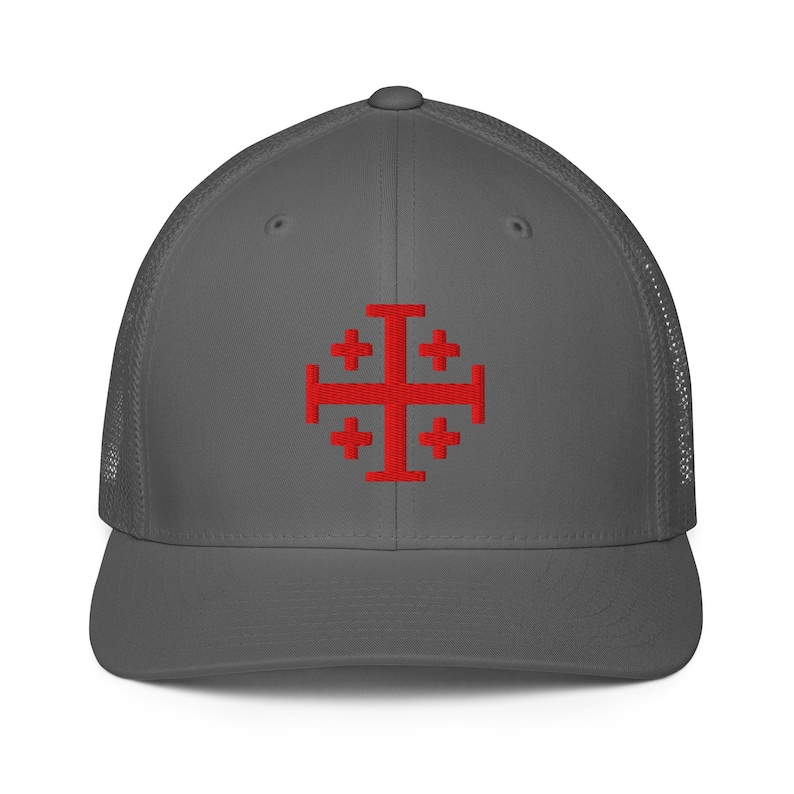 Crusader Cross Hat, Jerusalem Cross Embroidered Structured Flexfit ...