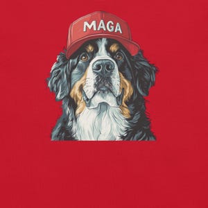 Bernese Mountain Dog Wearing MAGA Hat Shirt, Crewneck Short Sleeve DTG ...