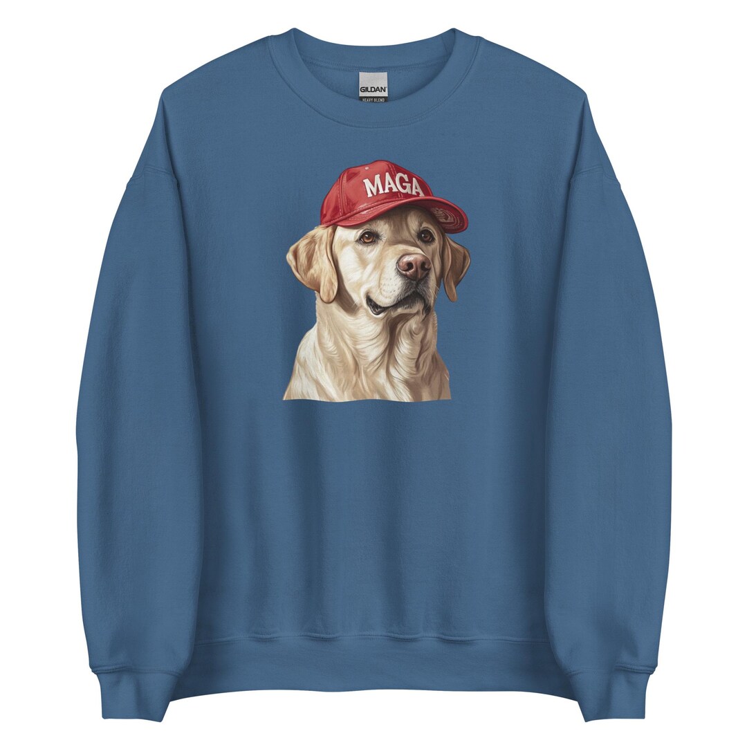 Yellow Labrador Wearing MAGA Hat Sweatshirt, Long Sleeve Crewneck ...