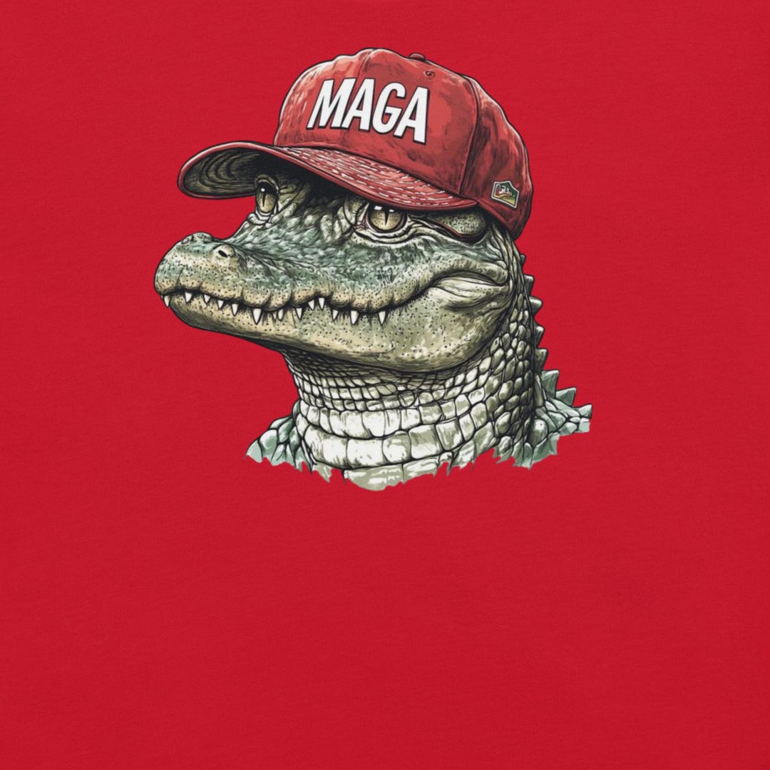Alligator Wearing MAGA Hat Shirt, Crewneck Short Sleeve Tshirt, Funny ...