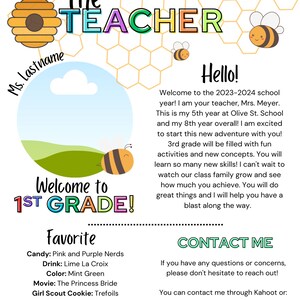 Meet the Teacher Honeybee Themed Welcome Letter; Editable Template for ...