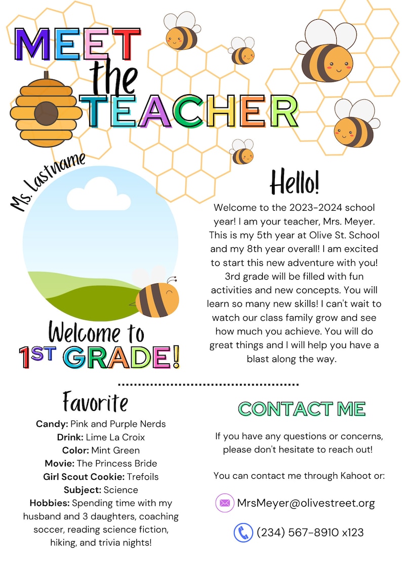 Meet the Teacher Honeybee Themed Welcome Letter; Editable Template for ...