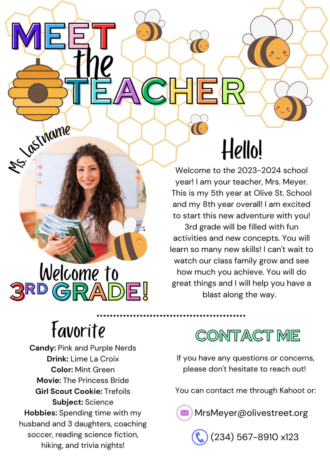 Meet the Teacher Honeybee Themed Welcome Letter; Editable Template for ...