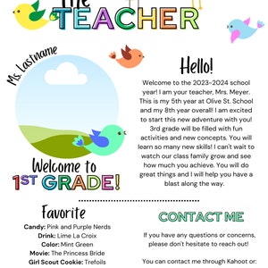 Meet the Teacher Bird Themed Welcome Letter Editable Template for ...