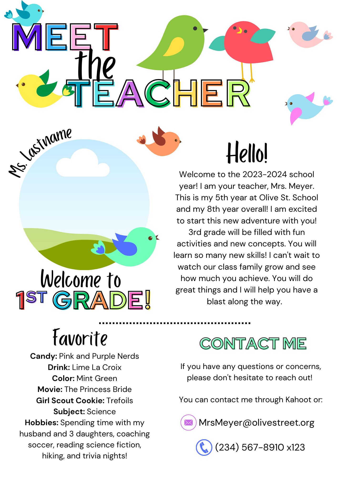 Meet the Teacher Bird Themed Welcome Letter Editable Template for ...