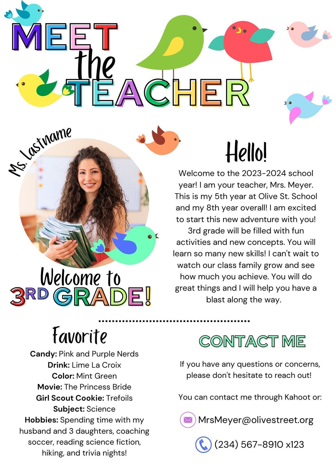 Meet the Teacher Bird Themed Welcome Letter Editable Template for ...