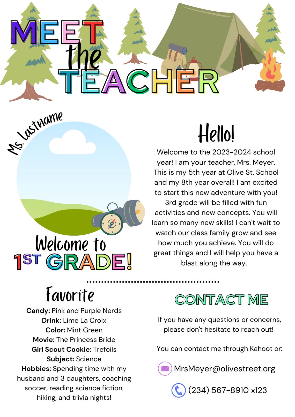 Meet the Teacher Camping Themed Welcome Letter Editable Template for ...