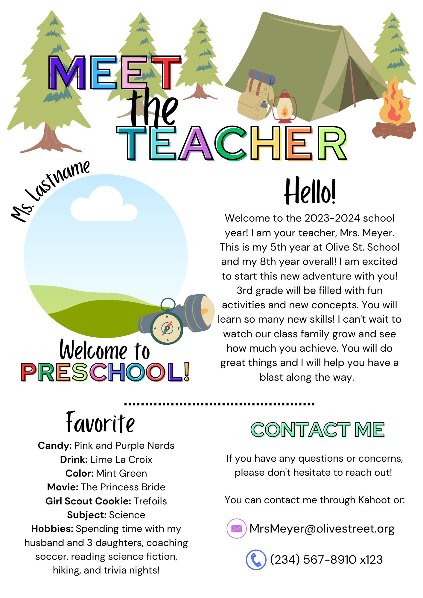 Meet the Teacher Camping Themed Welcome Letter Editable Template for ...