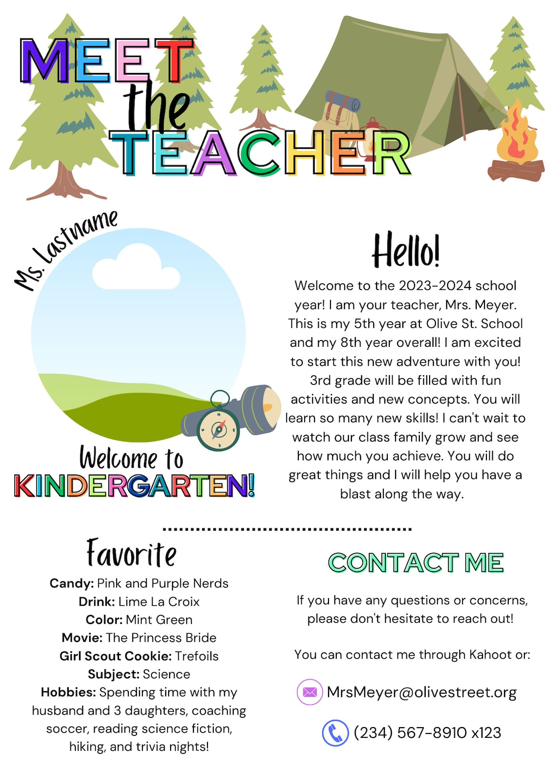 Meet the Teacher Camping Themed Welcome Letter Editable Template for ...