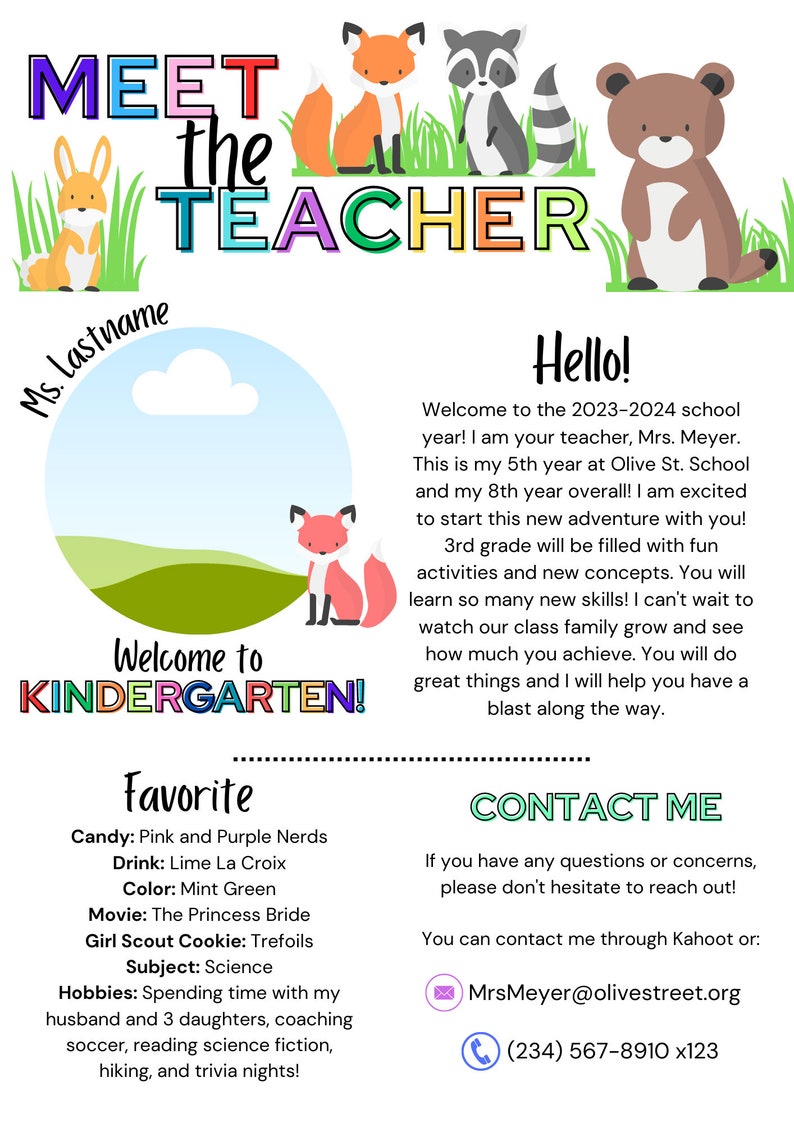 Meet the Teacher Woodland Animal Themed Welcome Letter; Editable ...