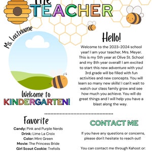 Meet the Teacher Honeybee Themed Welcome Letter; Editable Template for ...