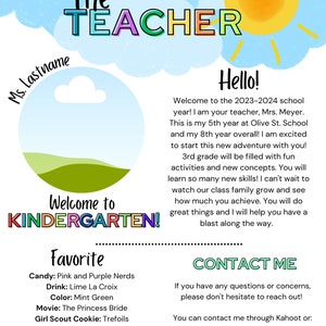 Meet the Teacher Sunshine Themed Welcome Letter Template for Grades PK ...