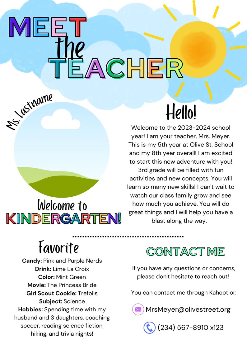 Meet the Teacher Sunshine Themed Welcome Letter Template for Grades PK ...