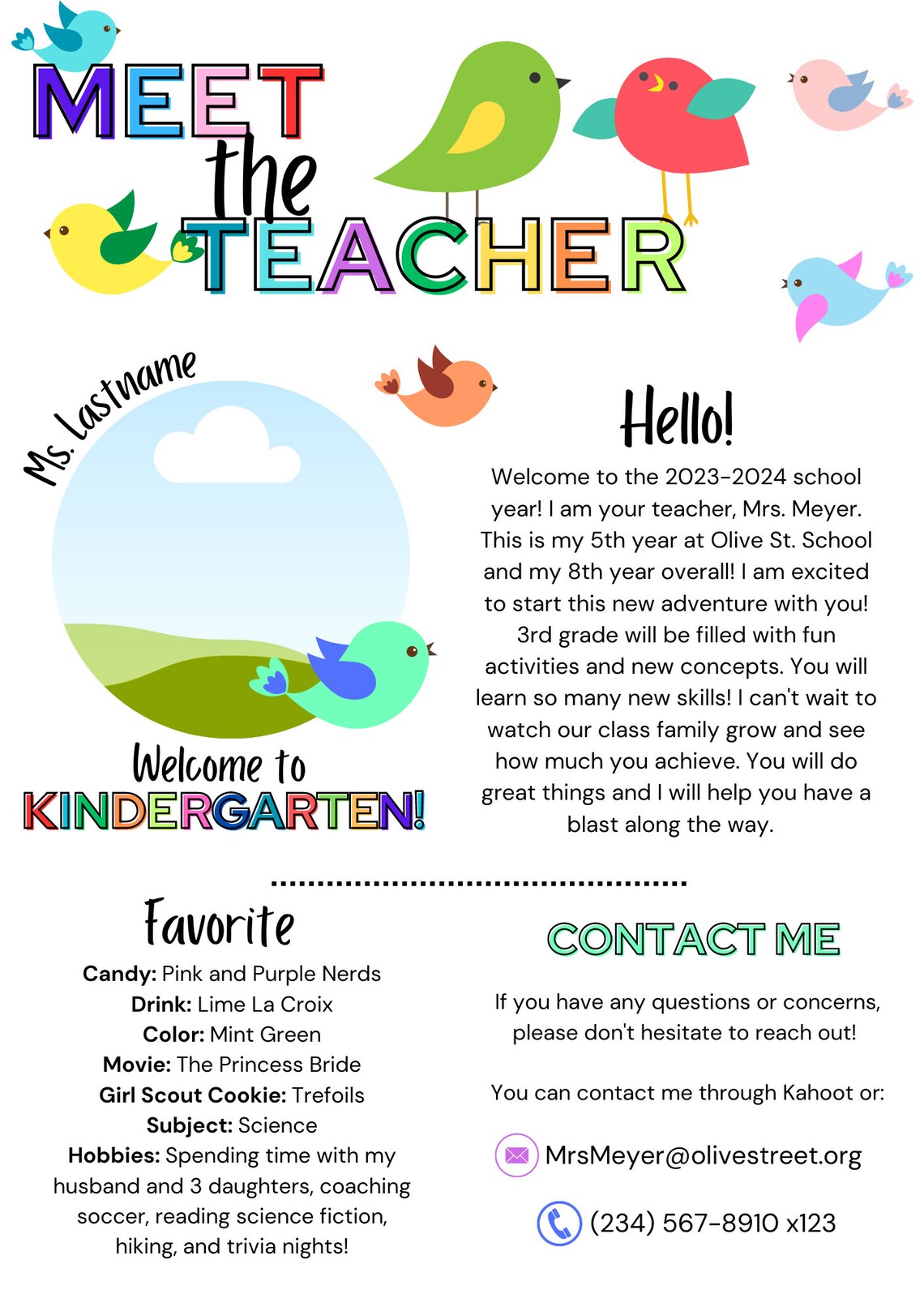 Meet the Teacher Bird Themed Welcome Letter Editable Template for ...