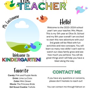 Meet the Teacher Bird Themed Welcome Letter Editable Template for ...