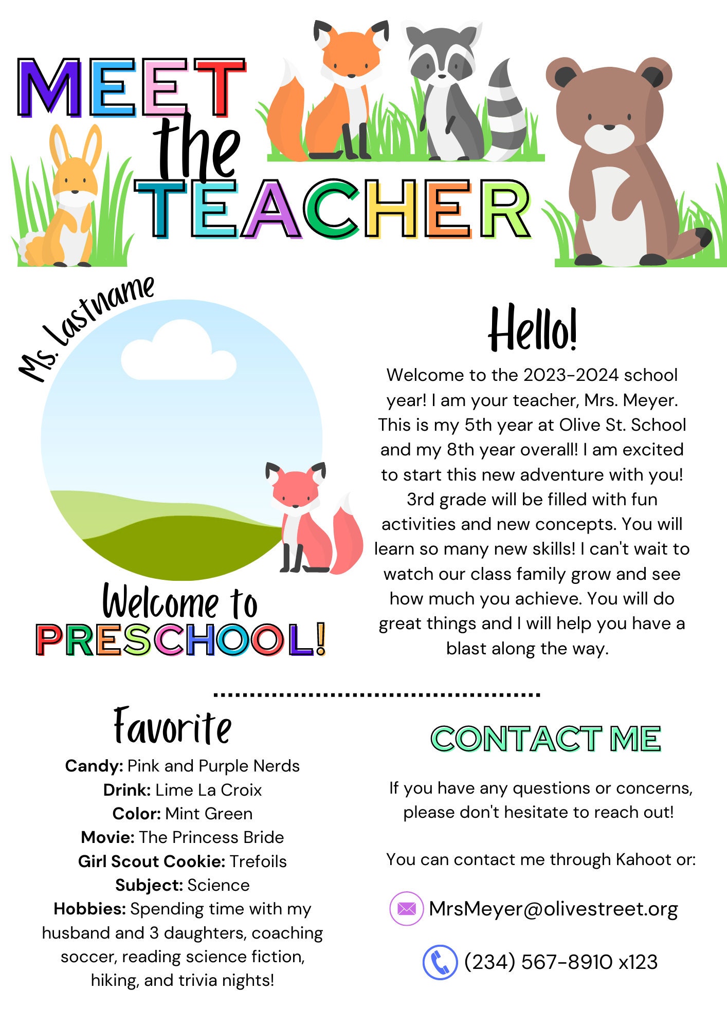Meet the Teacher Woodland Animal Themed Welcome Letter; Editable ...