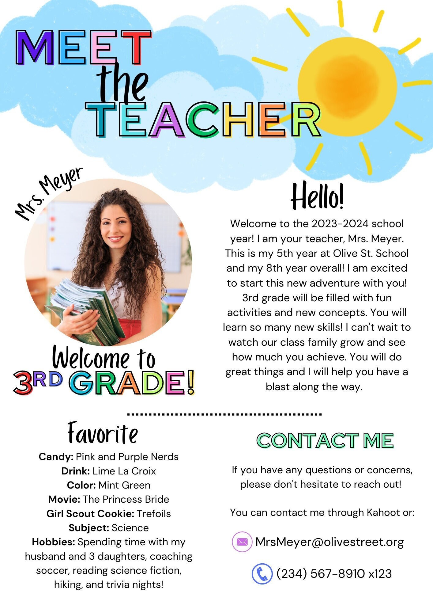 Meet the Teacher Sunshine Themed Welcome Letter Template for Grades PK ...