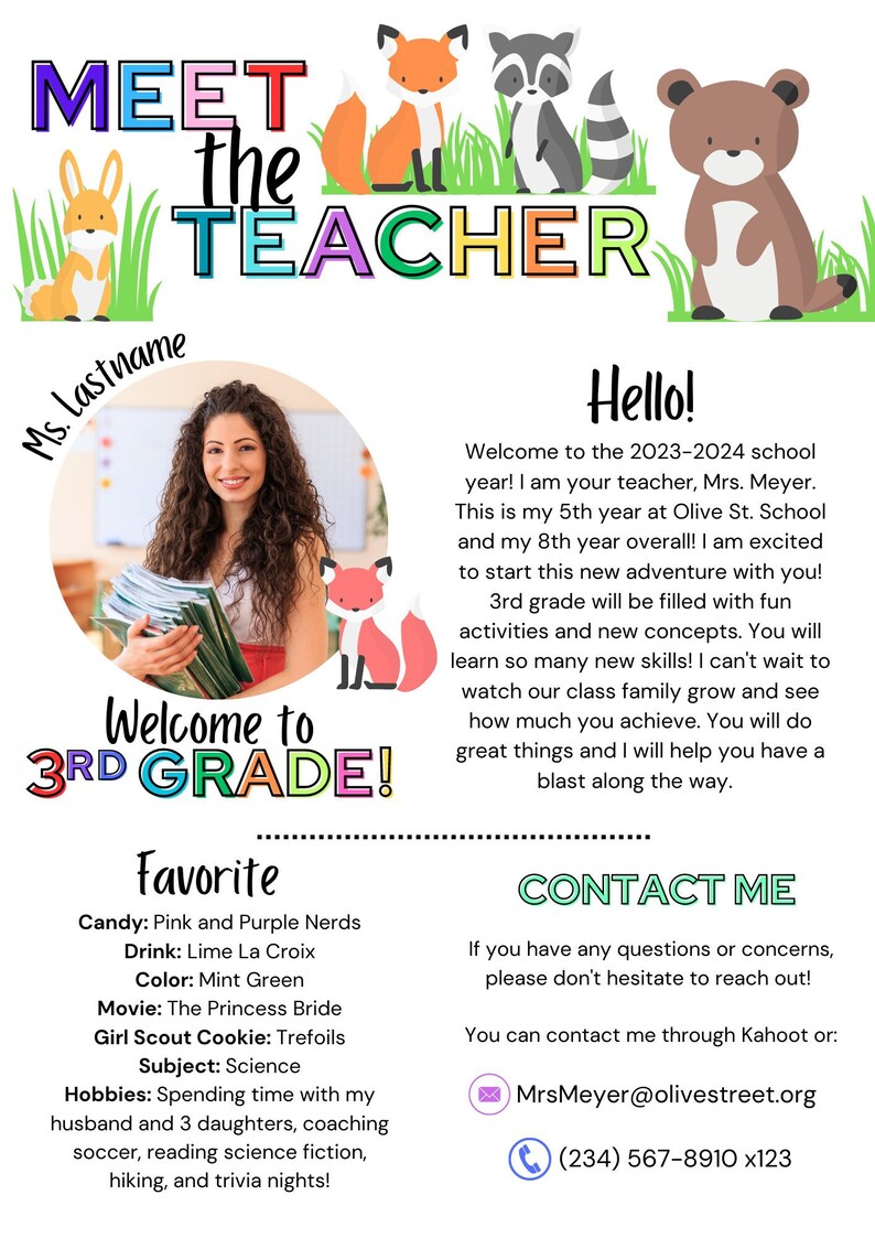 Meet the Teacher Woodland Animal Themed Welcome Letter; Editable ...