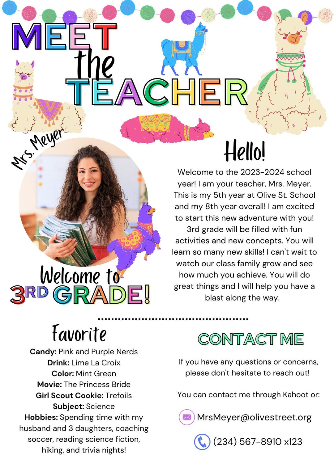 Meet the Teacher Llama Themed Welcome Letter Editable Template for ...