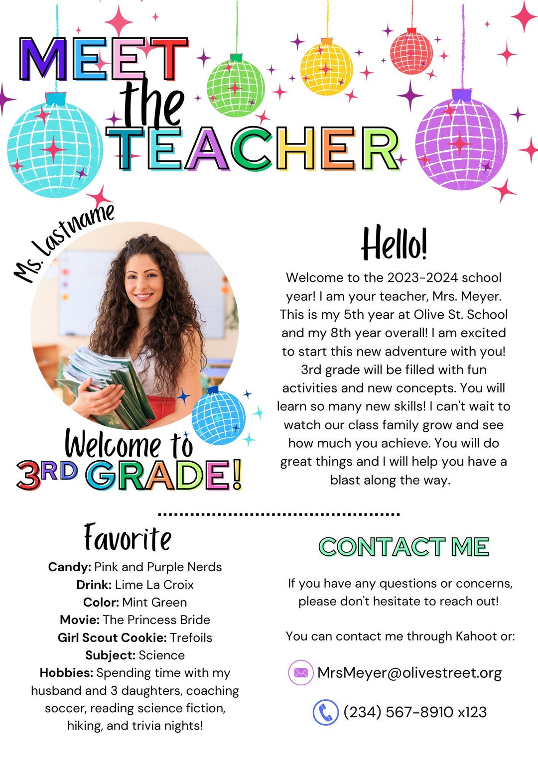 Meet the Teacher Disco Themed Welcome Letter; Editable Template for ...