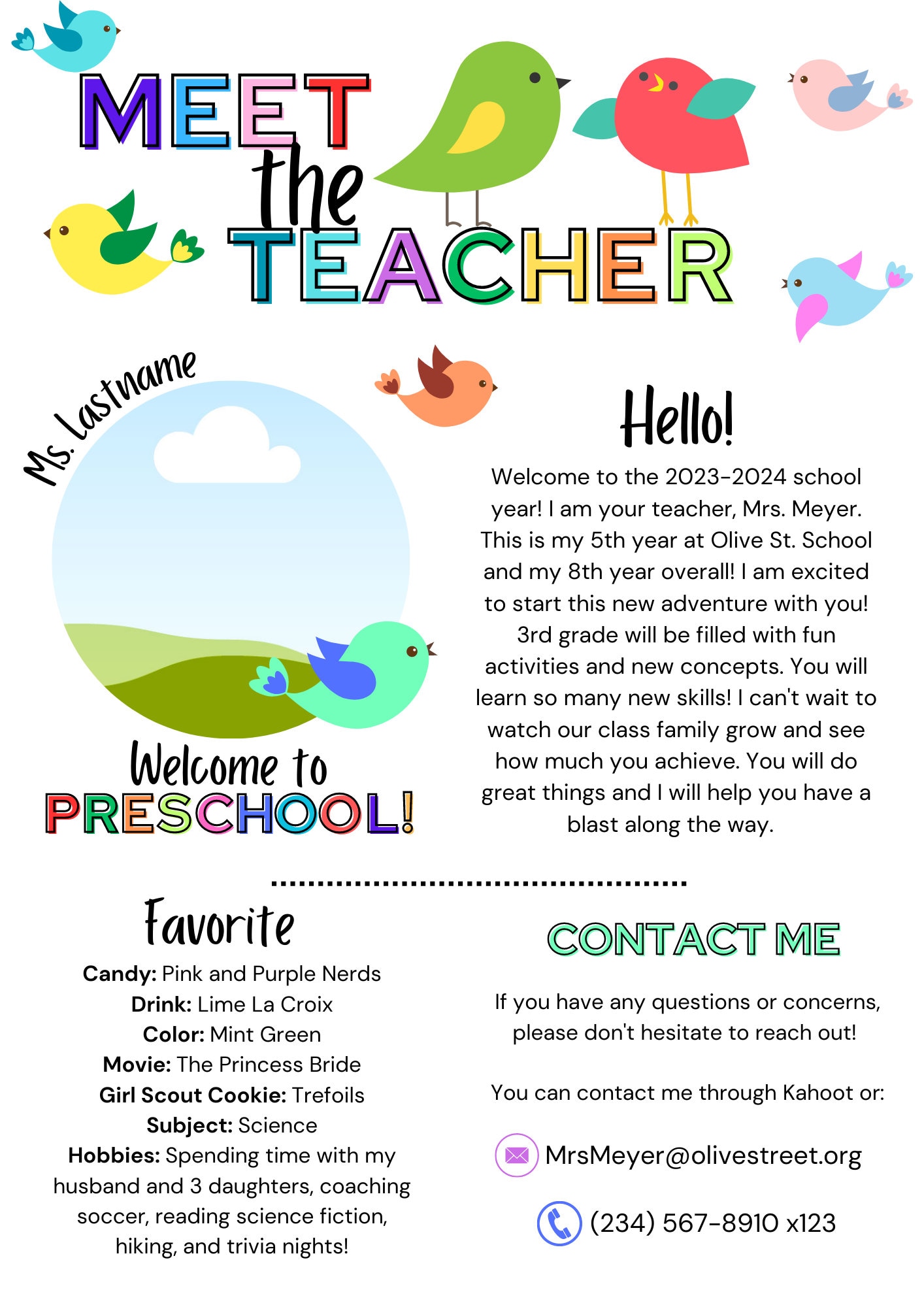 Meet the Teacher Bird Themed Welcome Letter Editable Template for ...