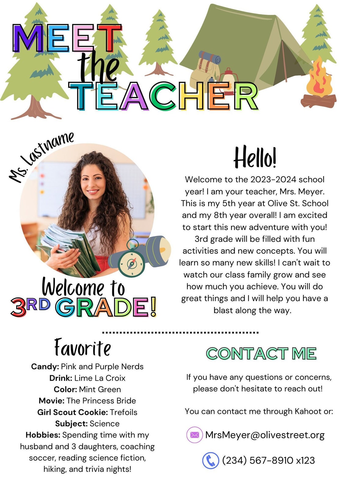 Meet the Teacher Camping Themed Welcome Letter Editable Template for ...
