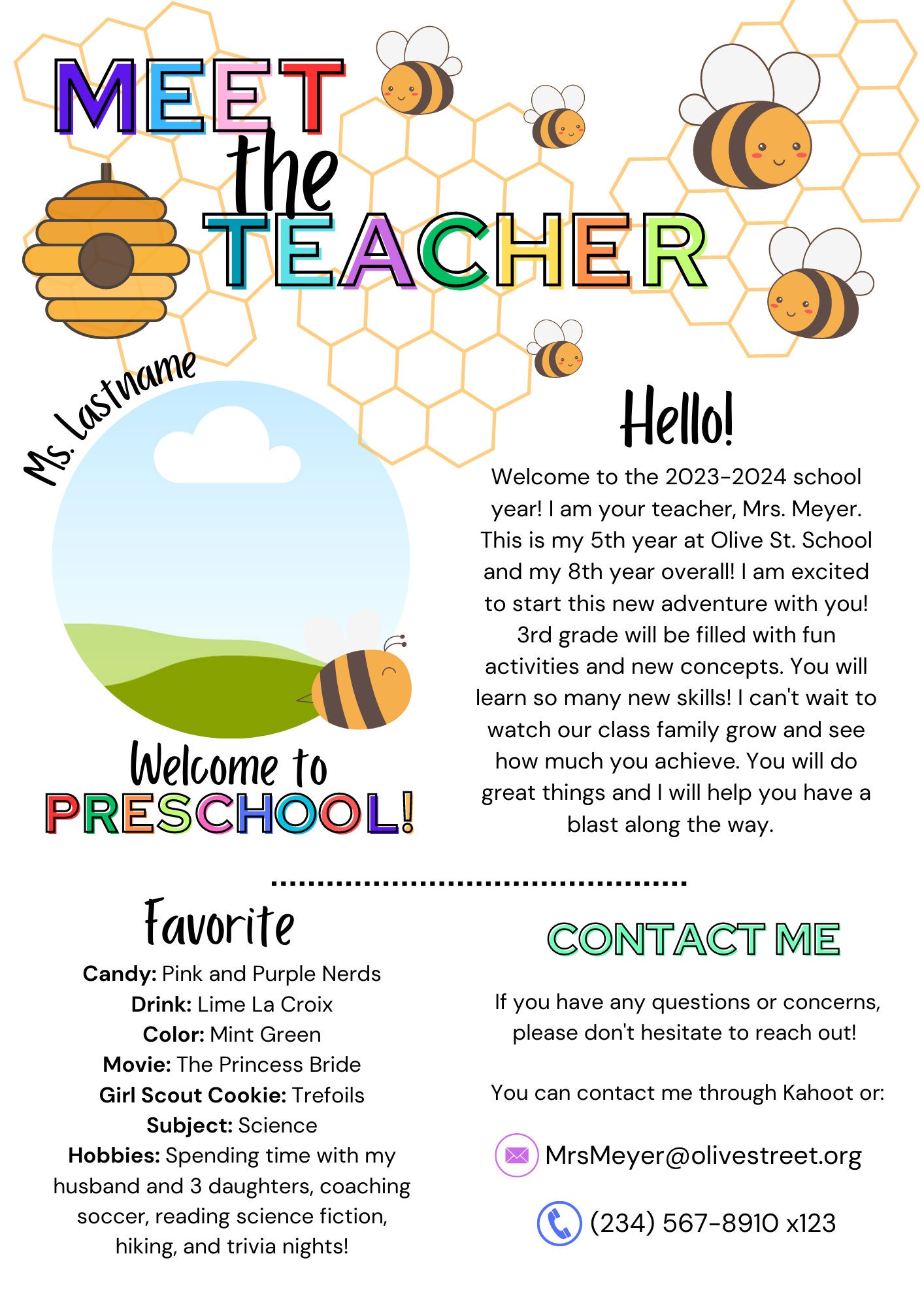 Meet the Teacher Honeybee Themed Welcome Letter; Editable Template for ...