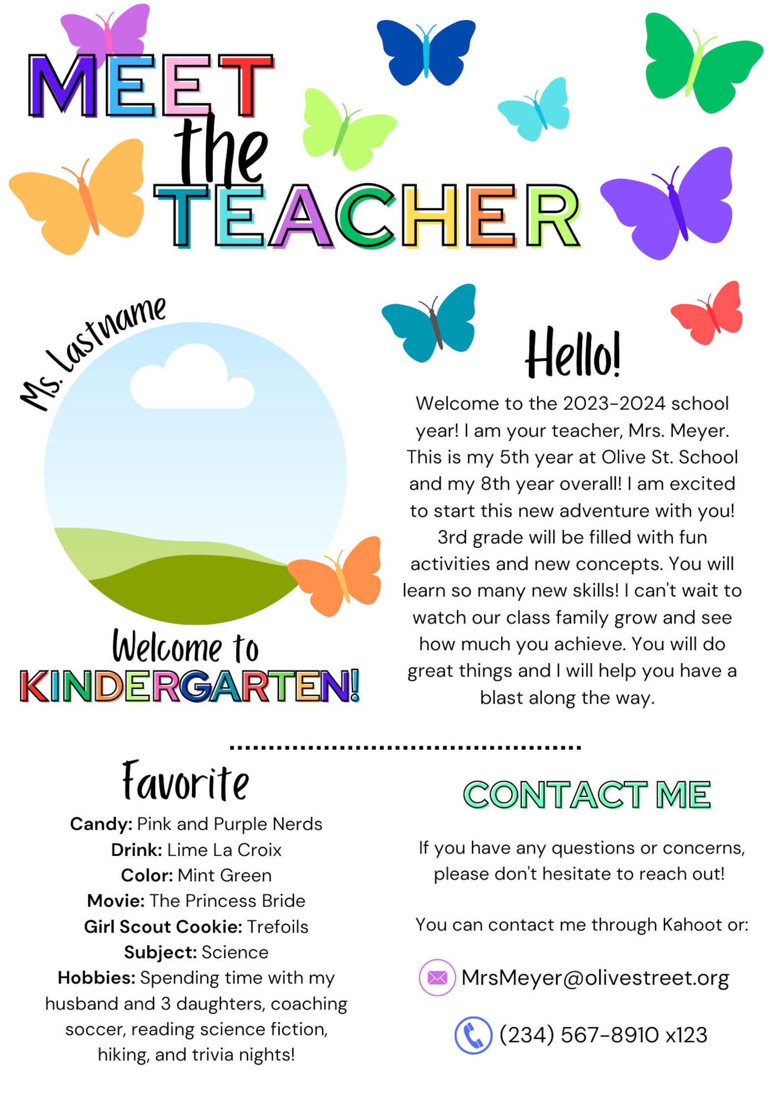 Meet the Teacher Butterfly Themed Welcome Letter Template for Grades PK ...