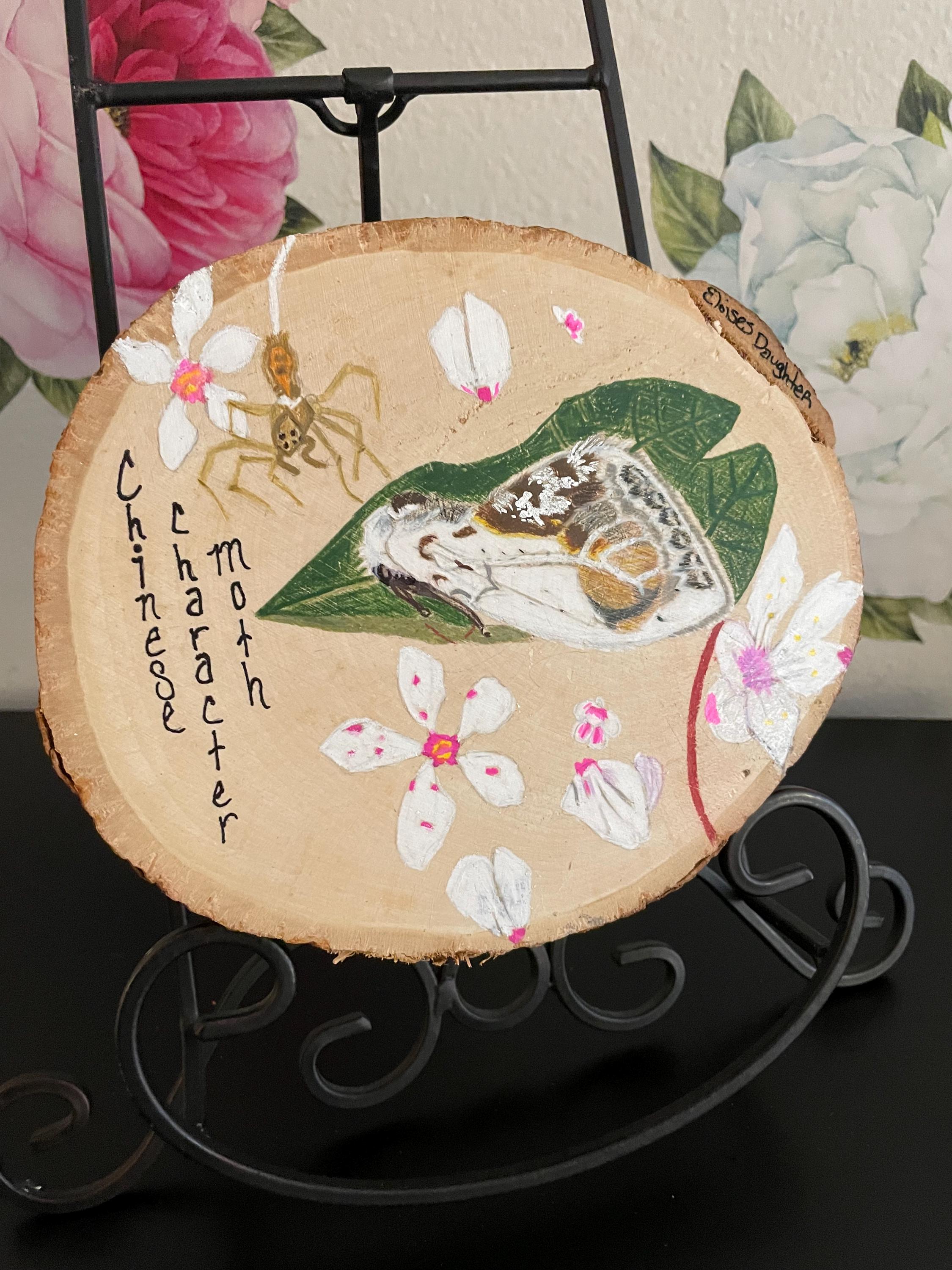 Chinese Character Moth Original Drawing on Bass Wood Slab • 8 Inches ...