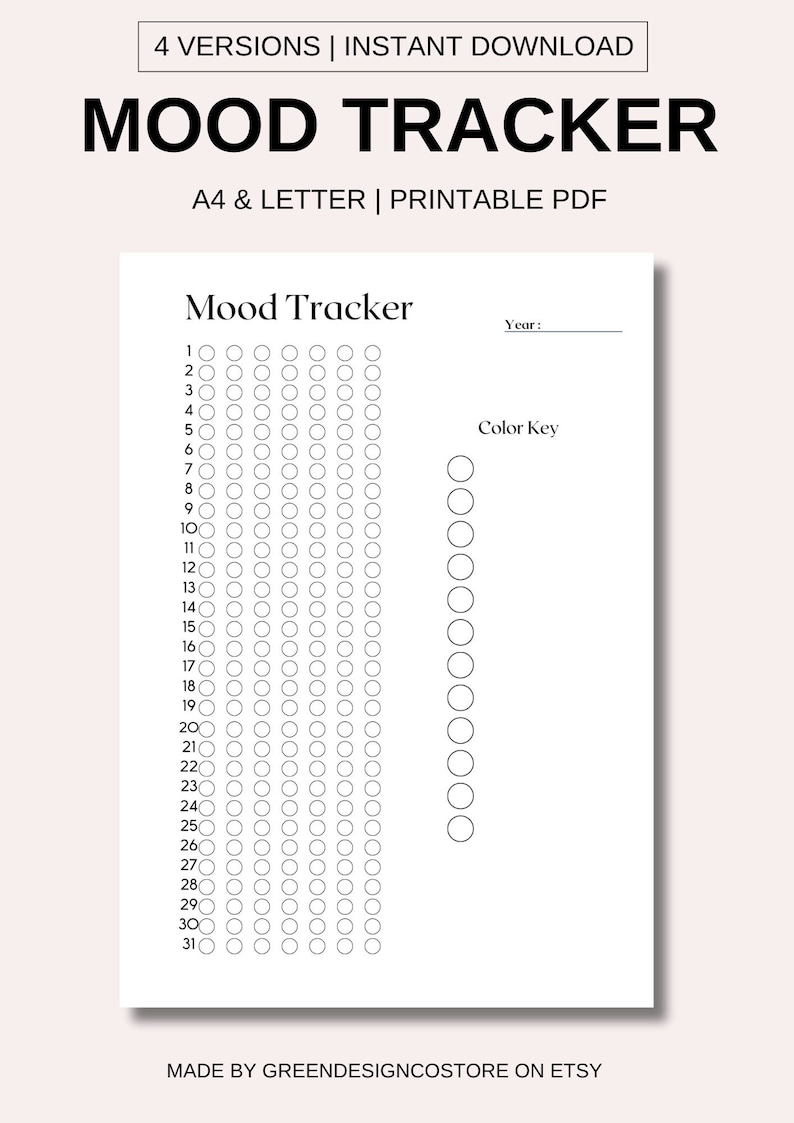 Mood Tracker Printable A Year in Pixels Digital Mood - Etsy