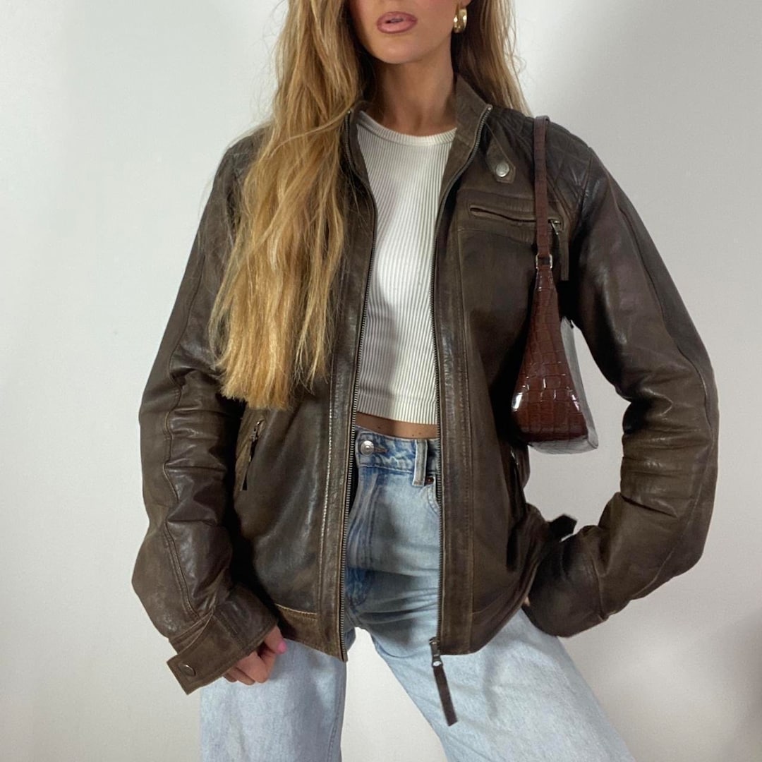 Avia Trix Brown 90s Real Leather Coat Jacket Black Size M - Etsy Australia