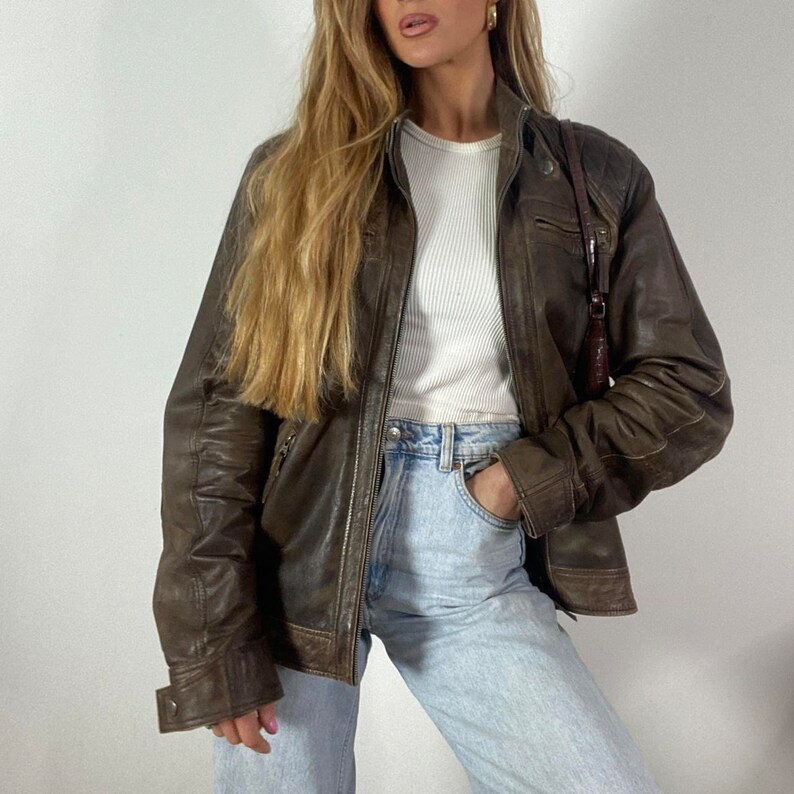 Avia Trix Brown 90s Real Leather Coat Jacket Black Size M - Etsy Australia