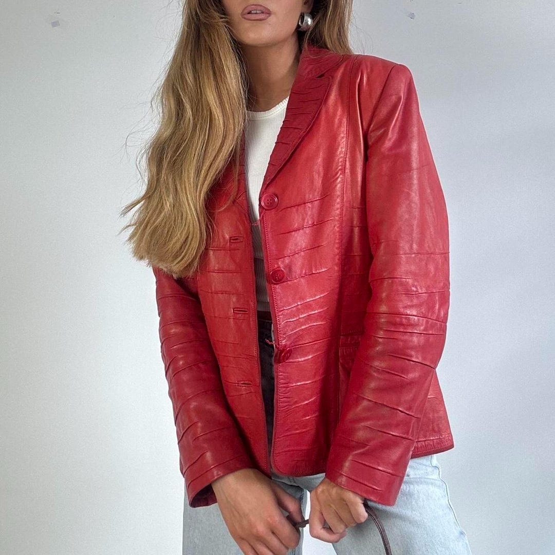 Vintage Gerry Webber Red Real Leather 90s Jacket Size M - Etsy