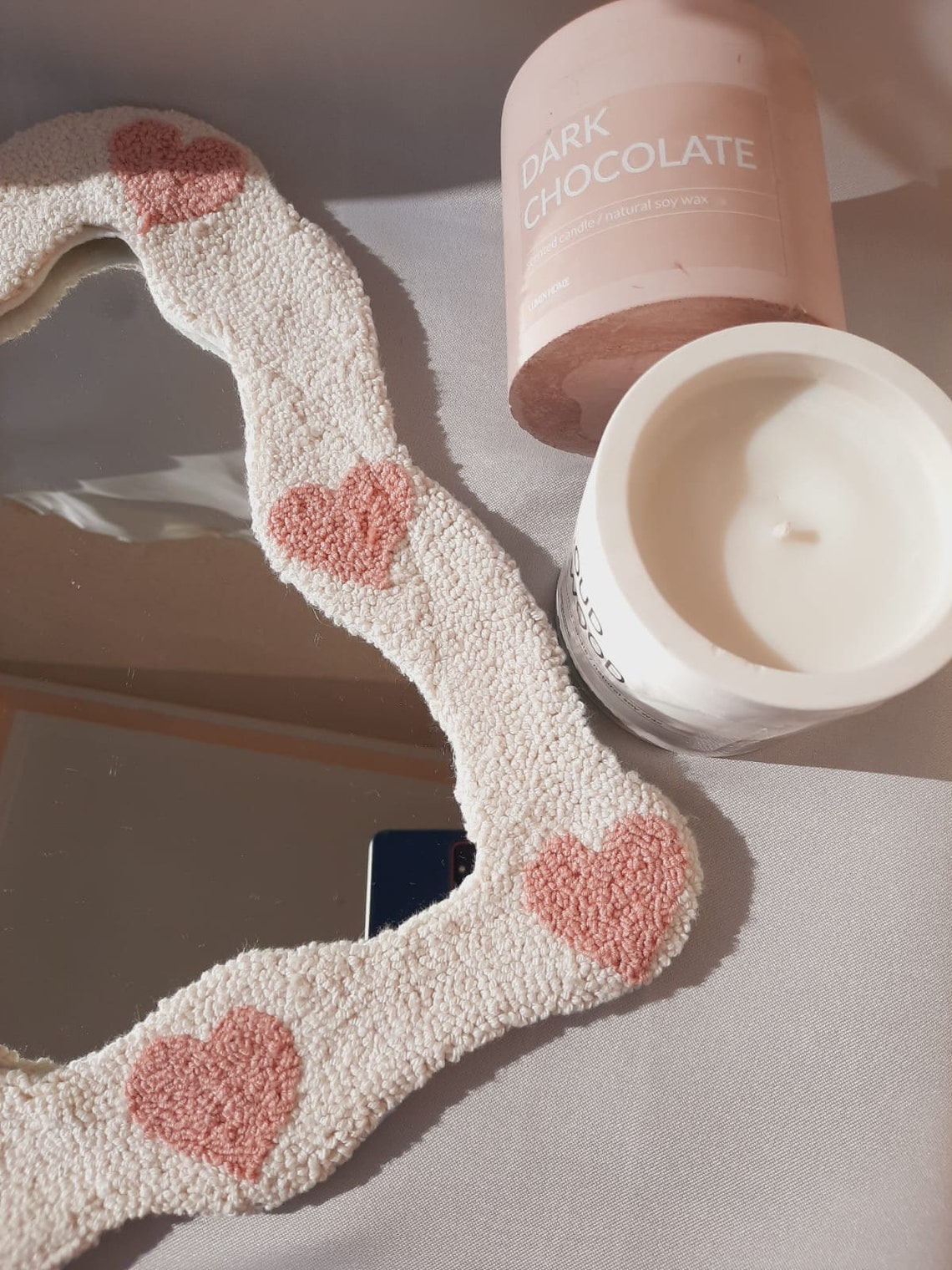 Punch Mirror Pink Heart Accents | Pink Punch Needle Mirror | Tufted ...