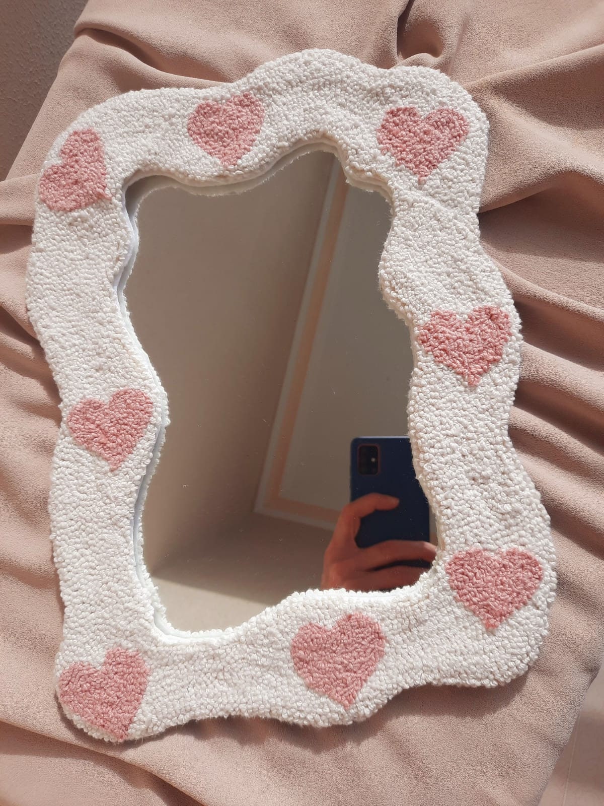 Punch Mirror Pink Heart Accents | Pink Punch Needle Mirror | Tufted ...