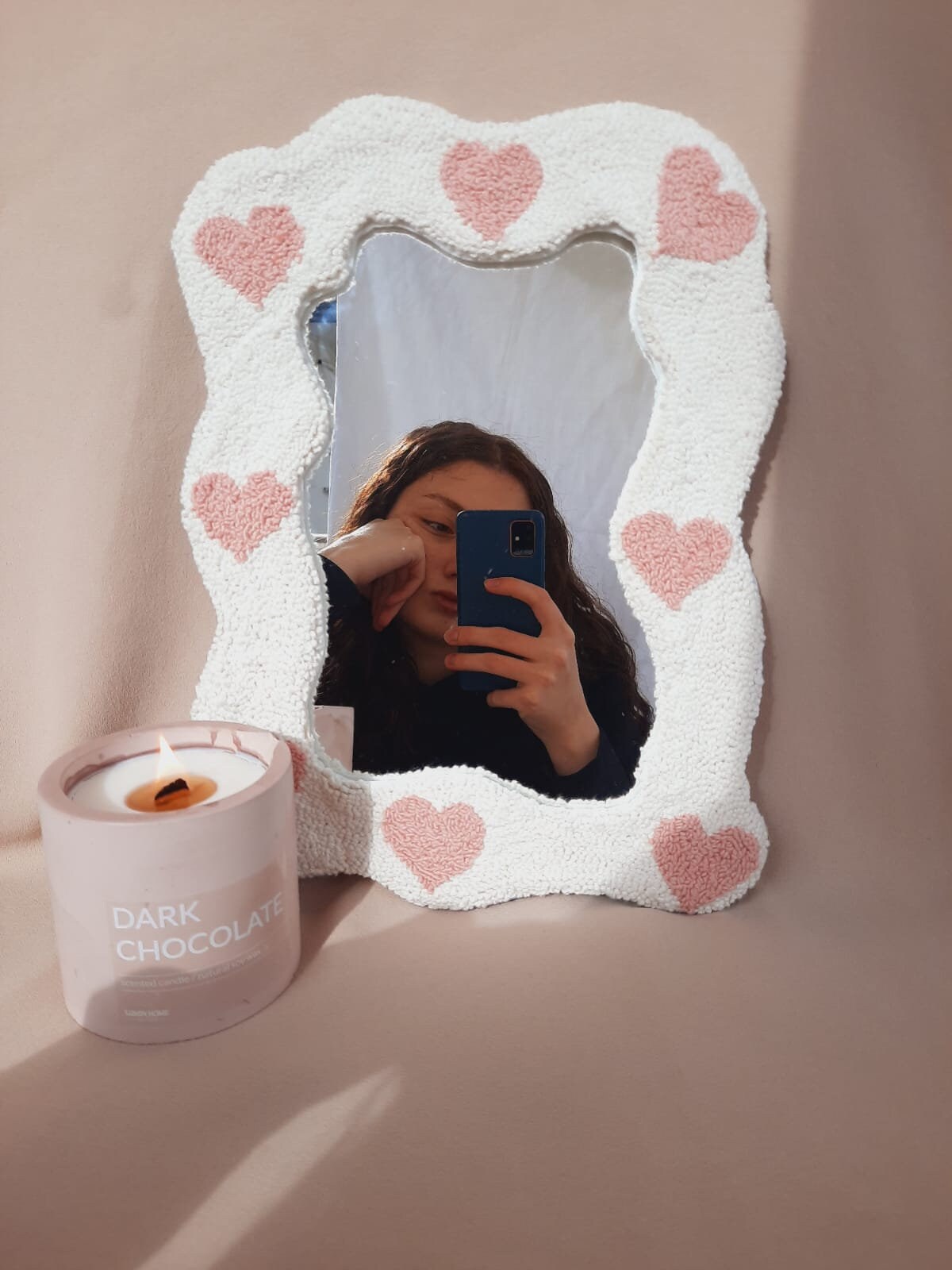 Punch Mirror Pink Heart Accents | Pink Punch Needle Mirror | Tufted ...